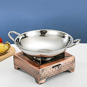 Uonlytech Stainless Steel Wok, Double Handle Wok Frying Pan Heavy Duty Wok Pan Round Bottom Wok for Kitchen Accessory, Chinese Style Stir-Fry