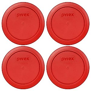 Pyrex 7200-PC 2 Cup Poppy Red Round Plastic Food Storage Lid, Made in USA - 4 Pack