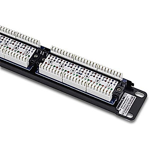 TRENDnet 24-Port Cat5-5e RJ-45 UTP Unshielded Patch Panel, Wallmount or Rackmount, 100Mhz, Color-Coded Labeling, Cat5,Cat5e,Cat4,Cat3 Compatible, 1U Rackmount, Black, TC-P24C5E