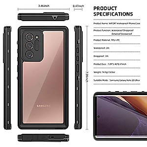 WIFORT Samsung Galaxy Note 20 Ultra Waterproof Case Built-in Screen Protector Water Resistant Cover Protective Drop Protection Hard, Shockproof Full Body Case for Samsung Note 20 Ultra 5G, Black