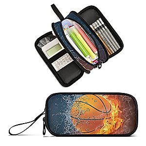 XUWU Basketball Large Capacity Pencil Case 3 Compartment Pen box Makeup Pouch Holder Organizer Stationery Bag for School Teen Girl Boy Men Women