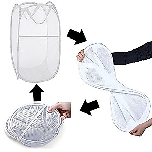 Bud Mesh Pop up Laundry Hamper, Portable Foldable Clothes Hamper for Kids Room, College Dorm or Travel, Collapsible for Storage, White