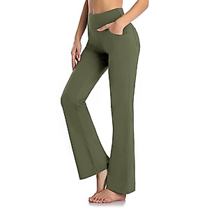 MOVE BEYOND Buttery Soft Women's Bootcut Yoga Pants with 4 Pockets Tummy Control Workout Bootleg Work Pants, Green, M