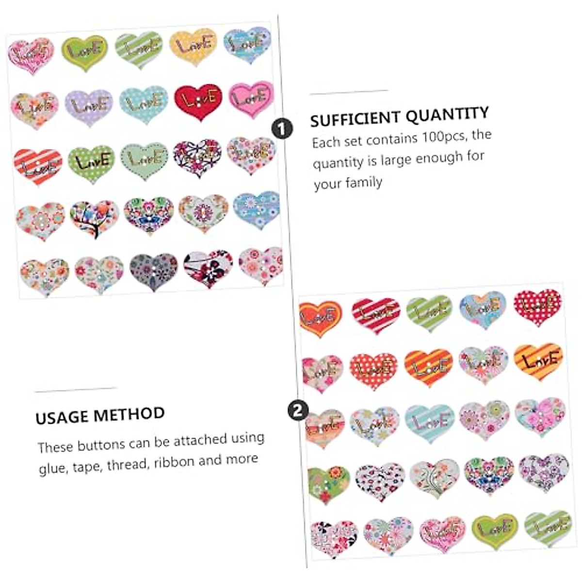 300 Pcs Wooden Heart Button DIY Accessories Printed Buttons Wooden Decors Beautiful Jewelry Buttons Clothing Fasteners Two-hole Buttons Wooden Clothing Buttons Unique DIY Props