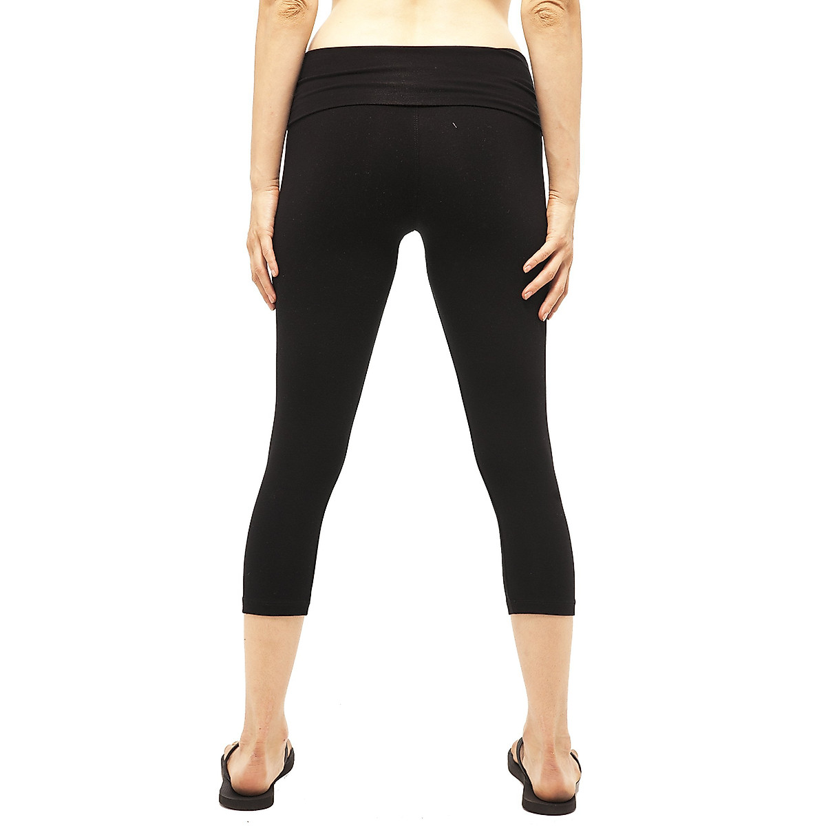 Women's Slimming Foldover Capri Crop Yoga Pants,Black,Medium