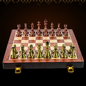 LuckyWish Staunton Weighted Metal Chess Pieces Chessmen with 2.6 Inch King Felted 2 Extra Queens Chess Pieces Only, No Board