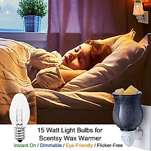 Wax Warmer Bulbs,15 Watt E12 Base Light Bulbs for Scentsy Wax Warmer,C7 Replacement Bulbs for Plug in in Wax Diffuser,Warm White-Dimmable -Himalayan Salt Lamp Bulbs,15 Packs