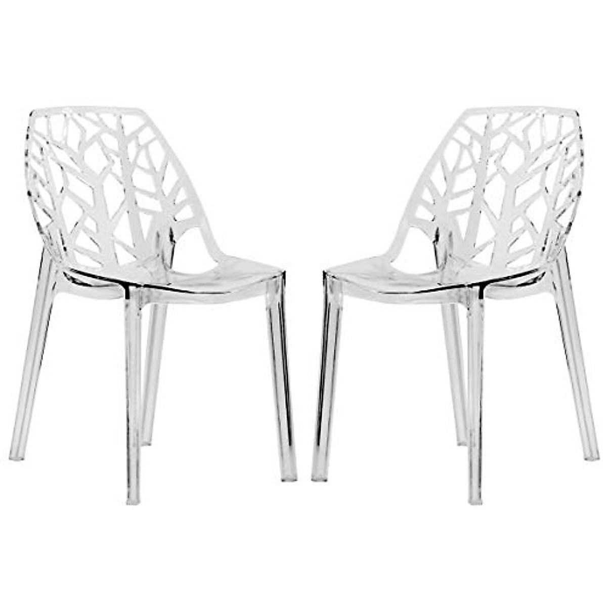 LeisureMod Caswell Cut-Out Tree Design Modern Dining Chairs, Set of 2 (Clear)