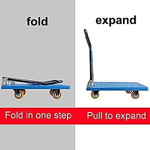 Generic Folding Push Cart, Moving Platform Hand Truck,Mute Flatbed Cart Truck Foldable,with Foldable Handle for Carrying, Warehouse, Home (Size : 88 * 58cm[34 * 22inch])
