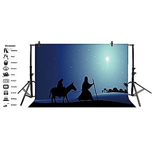 Leyiyi 6x4ft Merry Christmas Photography Background Joseph Shepherd Barn Village Santa Marria Donkey Cold Winter Night Twinkle Star Backdrop Baptism Happy New Year Photo Portrait Vinyl Studio Prop