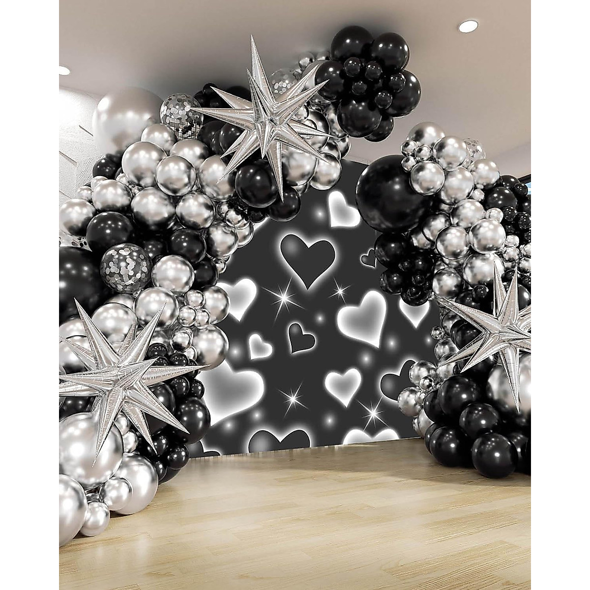 Mocsicka Black Heart 2000s Backdrop for Photoshoot Old School Photography Background 2000s Heart Valentine's Day 90s Banner Photo Booth Studio