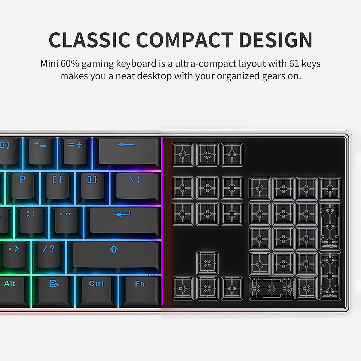 VIMUKUN 60% Mechanical Gaming Keyboard,RGB Backlit Wired Ultra-Compact Mini Keyboard, Waterproof 61 Keys Keyboard with Red Switch for Windows Laptop/PC/Mac