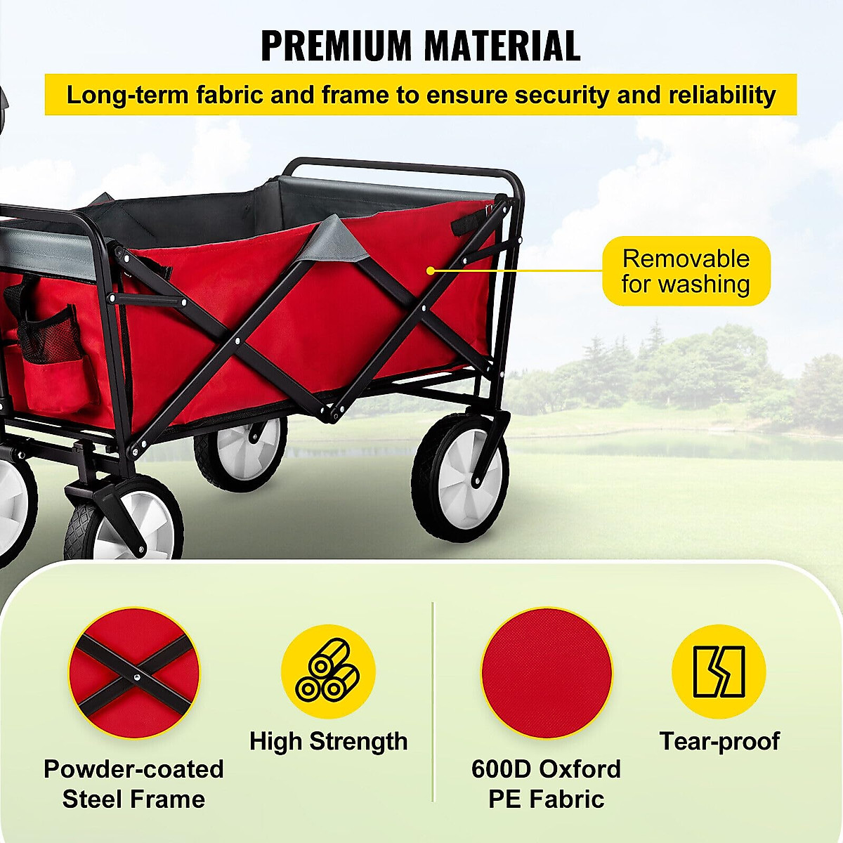 Folding Wagon Cart Heavy Duty Utility Collapsible 176 lb Garden Cart Large Storage Space Adjustable Handle Flexible All-Terrain Movement