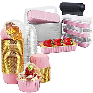 100Pack Mini Cupcake Liners With Dome Lids And 50Pack Foil Baking Cups With Lids