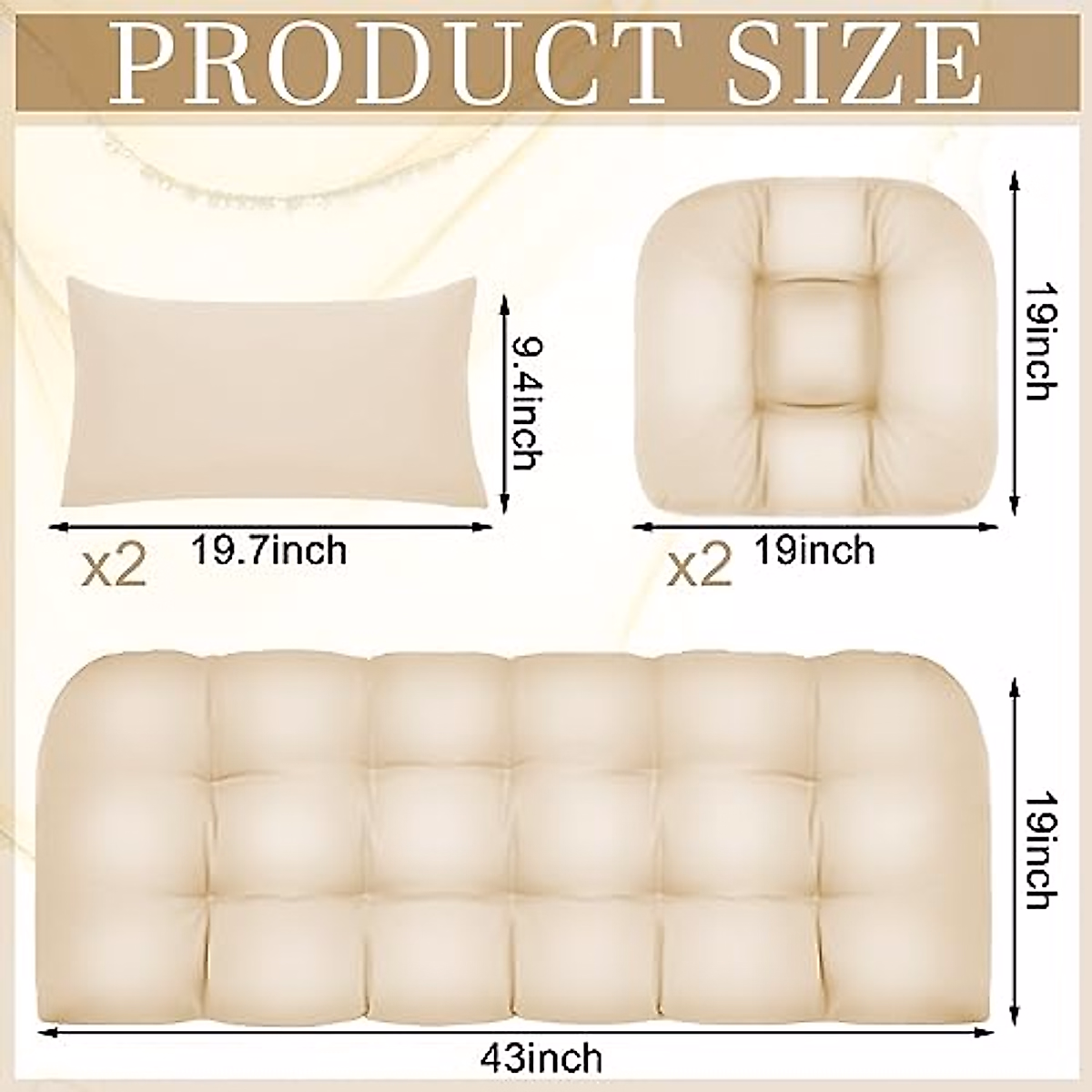 Maitys 5 Pieces Waterproof Wicker Chair Cushions Outdoor Couch Cushion Set Group Loveseat Lumbar Pillows for Patio Backyard Porch Garden Furniture(Beige)