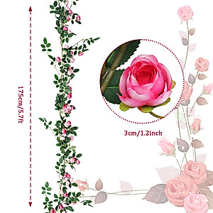 Whaline 54Pcs Rose Flower Garland Double Pink Fake Rose Vine Garland with Green Leaves 5.7ft Artificial Hanging Floral Garland Realistic Flowers String for Home Wedding Party Garden Craft Wall Decor