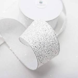 CT CRAFT LLC Sparking Silver Glitter Wired Ribbon for Home Decor, Gift Wrapping, DIY Crafts, 2.5” x 10 Yards x 1 Roll - White/Confetti