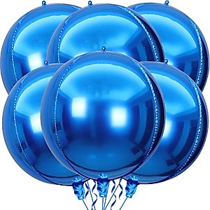 6 Pack Blue Balloons 22 Inch 4D Big Round Foil Balloons Blue Metallic Balloons for Wedding Birthday Bridal Shower Baby Shower Decorations Party Supplies