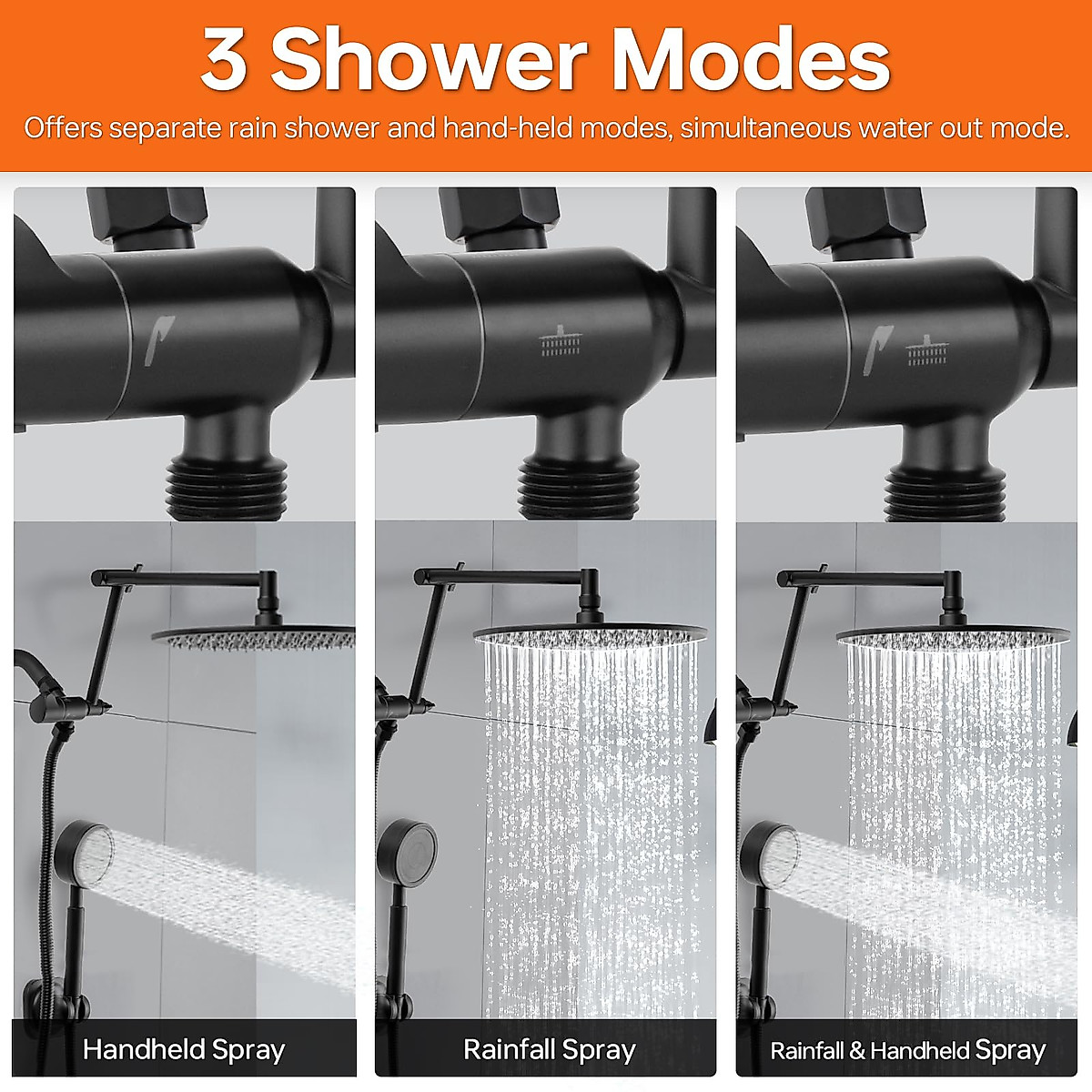 Matework 16 Inch Adjustable Shower Extension Arm with Diverter, G1/2 Universal Thread Rain Shower Head Extension Arm, Shower Extender with Lock Joints, Matte Black Flexible Height & Angle