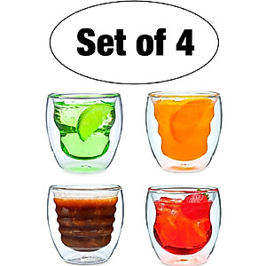 Curva Artisan Series Double Wall Beverage Glasses and Tumblers – Set of 4 Unique 8 oz Thermo Insulated Drinking Glasses