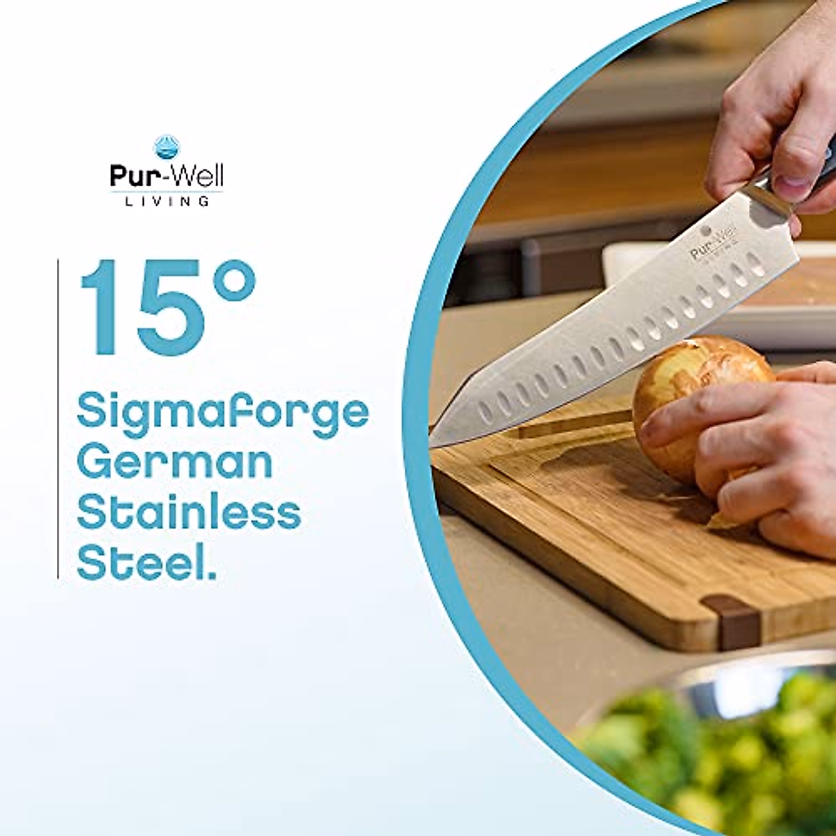 Pur-Well Living Chef Knife Classic 8in Professional Chefs Knife (Made with German Stainless Steel) Elite multi-purpose full-size 8-inch chef’s knife