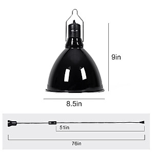 REPTI ZOO 8.5 inch Reptile Light Fixture 200W 2 in 1 E26 Base with Removable Ceramic Socket with On Off Toggle Switch in Black,Aquarium Dome Reptile UVB Light Socket Fixture (without Bulbs)