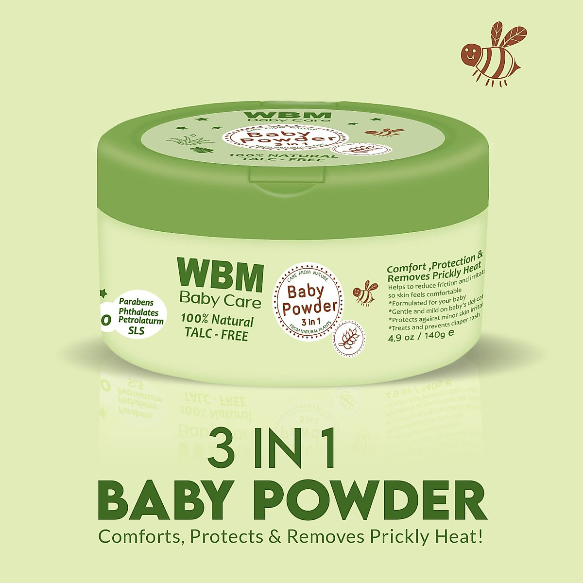 WBM Care Baby Powder Talc Free, specifically Designed for Baby's Delicate Skin, Unscented Baby Powder-140g