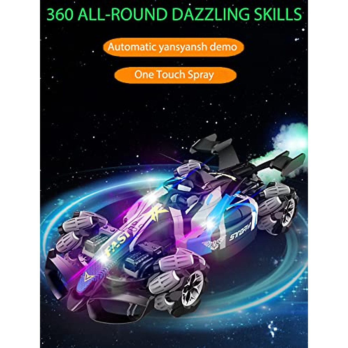 VanSmaGo Remote Control Car, 1:12 Scale 4WD F1 Race Car, 2.4GHz RC Stunt Drift Cars Toy with Gesture Sensing,360° Rotation, Lights, Music & Steam Spray, for Kids Age 6-12 Year Old