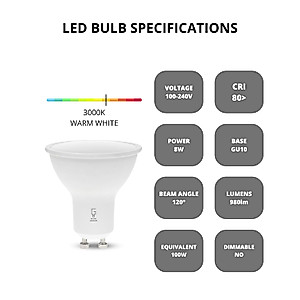 NUOVA GERMANY GU10 LED Light Bulbs, 100W Halogen Equivalent, 980 Lumens Bulb Replacement for Recessed Track Lighting, 8W Low consumption 120° Beam angle 110V AC Non Dimmable,10 Pack (3000K Warm Light)