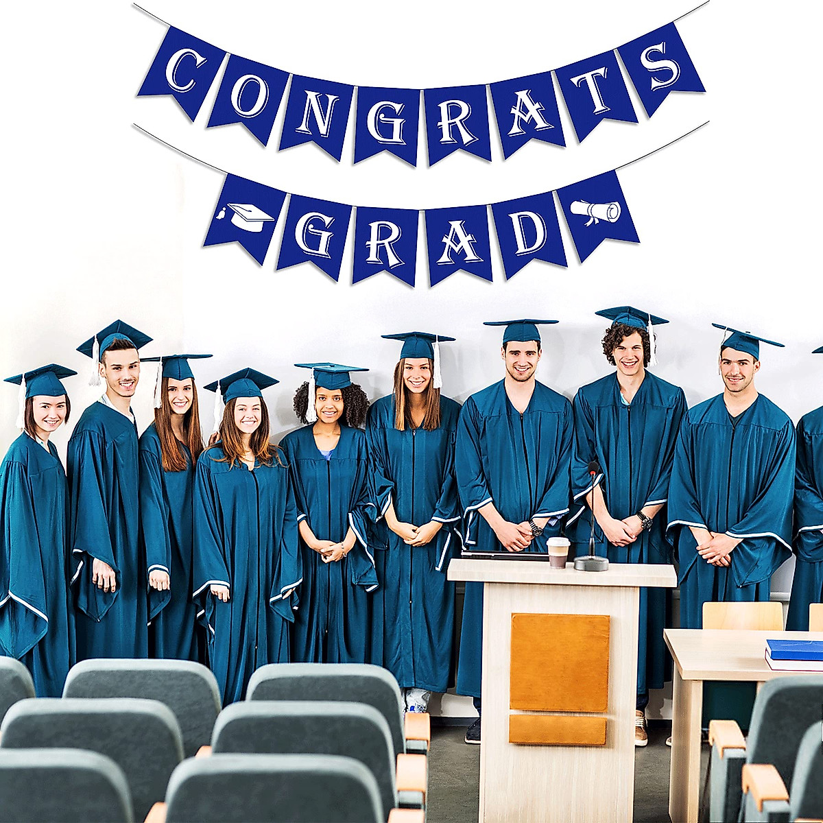 2023 Congrats Grad Graduation Banner with Graduation Cap Sign(Assembled) Class of 2023 Graduation Party Supplies Congratulation Grad Garland to Celebrate the Graduation