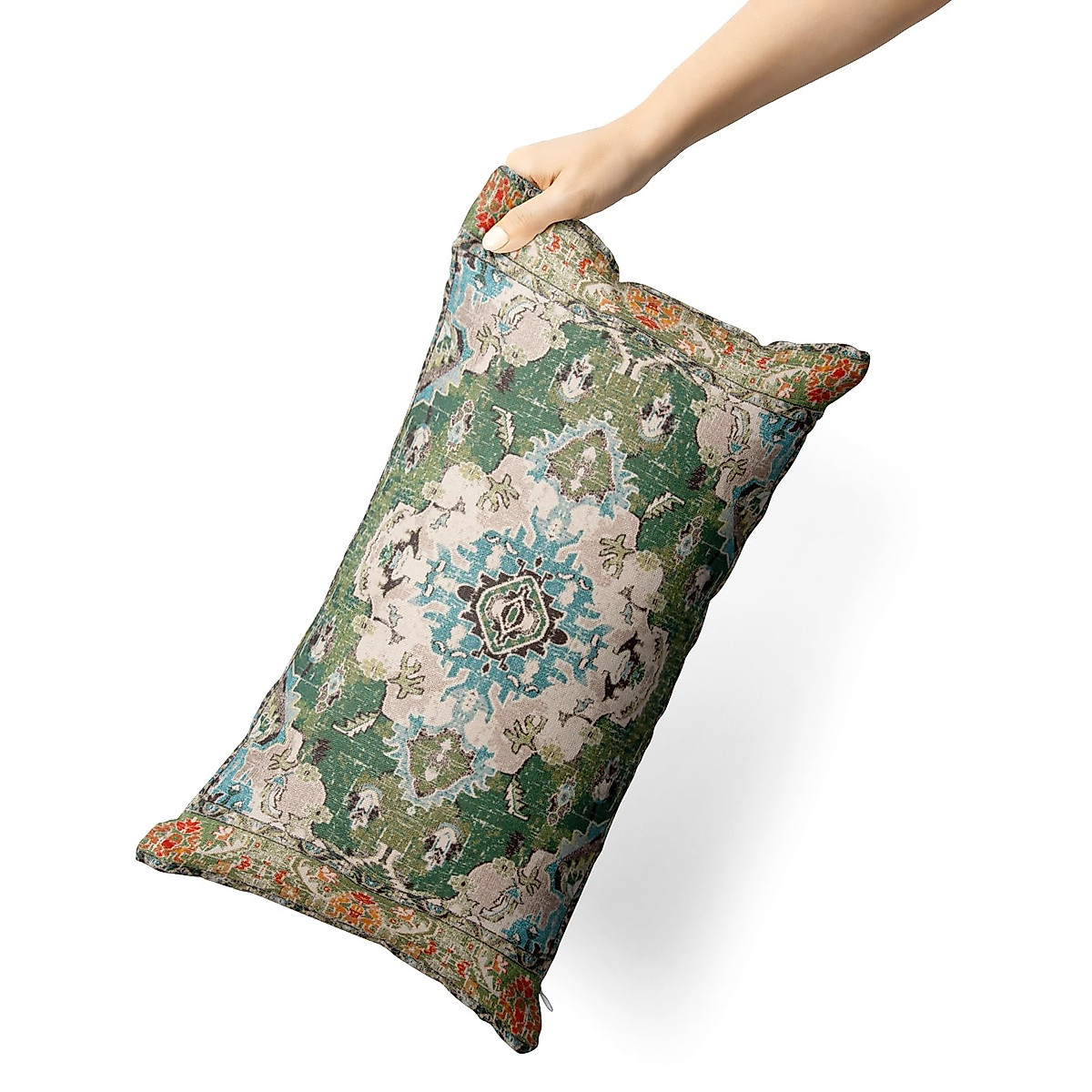 Snycler Boho Throw Pillow Covers 12x20 inch Set of 2 Monaco Rug Persian Carpet Double Sided Pattern Cotton Soft Pillow Case Cushion Cover Pillowcase for Couch Sofa Bed Decorative (Green)