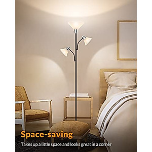 LEPOWER Floor Lamp with Replaceable 3000K Energy-Saving LED Bulbs , 9W LED Standing Lamp with 5W Adjustable Reading Lights, Modern Bright Black Floor Lamp for Living Room, Bedroom, Office