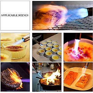 Culinary Torch Head for Cooking,Food Butane Blow Torch To Perfectly Sear Steak, Fish - Creme Brulee Torch with Finger Guard and Gas Gauge - Fuel Not Included (Black)
