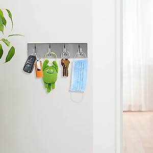 Picowe Key Holder for Wall Decorative, Adhesive Stainless Steel Key Hooks, Key Hanger Key Organizer for Wall, Towel Hook Coat Hanger for Entryway Hallway Kitchen(Four Rows,Sliver 1PCS)