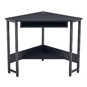 KNAMOTL Corner Desk with Smooth Keyboard Tray& Storage Shelves, Compact Home Office Table with Sturdy Steel Frame, Easy Assemble, Workstation for Small Space