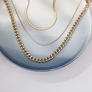 Tayel Fashion Layered Snake Chain Choker Necklaces Gold Thick Chunky Hexagon Circle Necklace Jewelry Adjustable for Women and Girls