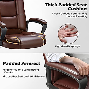 PUKAMI Home Office Desk Chair,Managerial Executive Chair,Ergonomic High Back Computer Chair with Cushions Armrest,Height Adjustable Big and Tall PU Leather Chair with Lumbar Support(Brown)