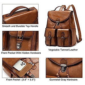 Women Vintage Genuine Leather Backpack Purse Fashion Rucksack Practical and Stylish Retro Daypack Bag (Brown)