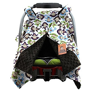 Dear Baby Gear Deluxe Car Seat Canopy - Double Layer Infant Car Seat Cover - Soft and Breathable - Multi Colored Mischievous Monkeys Print/Brown Dot - 30" x 40"