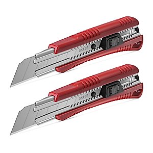 HAUTMEC 2PCS 25mm Extra Heavy-Duty SK4 Utility Knife, 3pcs blade Snap-off Retractable Box Cutter, Auto-lock Mechanism, Blade Storage Design HT0080-2PC