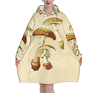 Vintage Edible Mushrooms Wearable Blanket Shirt Printed Pullover Super Dalian Hoodie Tv Blanket With Sleeves And Pockets