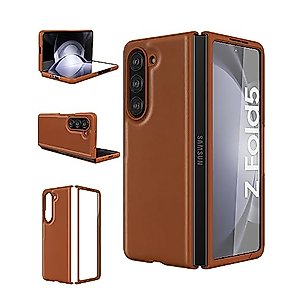 Eastcoo Slim Fit PU Leather Case for Samsung Galaxy Z Fold 5, [Clear Front Cover+Leather Hard PC Back][Wireless Charging Support] Shockproof Protective Case for Samsung Galaxy Z Fold5 2023, Brown
