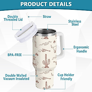 xigua Vintage Western Cowboy 30 Oz Tumbler with Lid and Straw, Double Vacuum Stainless Steel Insulated Sports Water Bottle Cup Holder Friendly Leak-Proof Travel Coffee Cup for Iced Drink