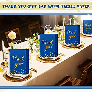 PerKoop 60 Pcs Thank You Gift Bags Bulk Paper Gold Thank You Wedding Bags with Handle for Business, Shopping, Wedding, Baby Shower, Party Favors (Royal Blue)