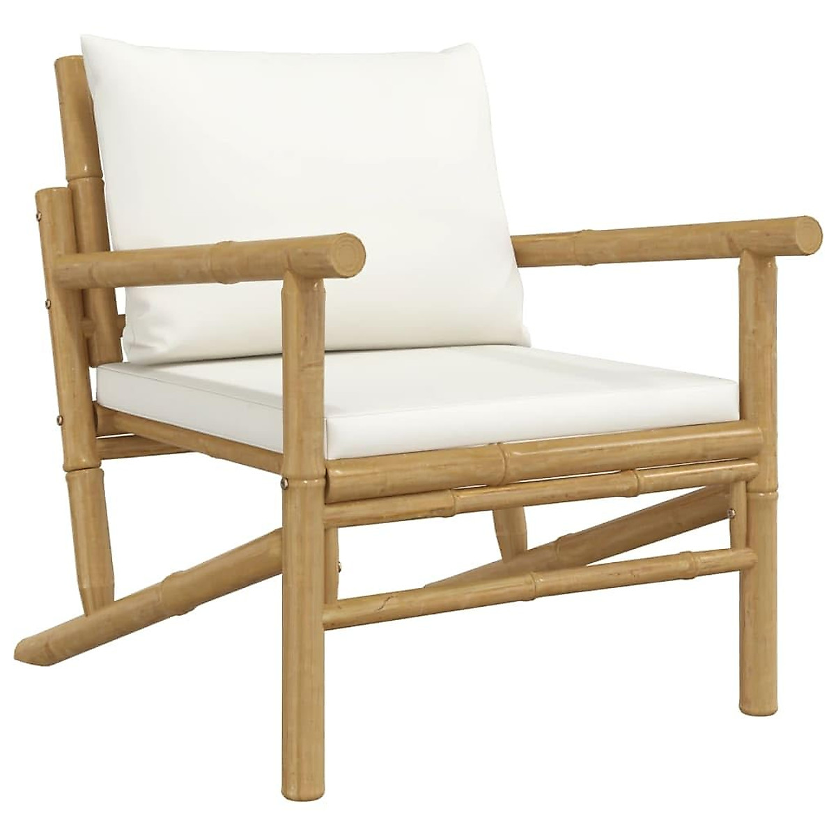 VRAXO 3 Piece Patio Lounge Set with Cream White Cushions Bamboo,Outdoor Furniture Sets-57.2lbs