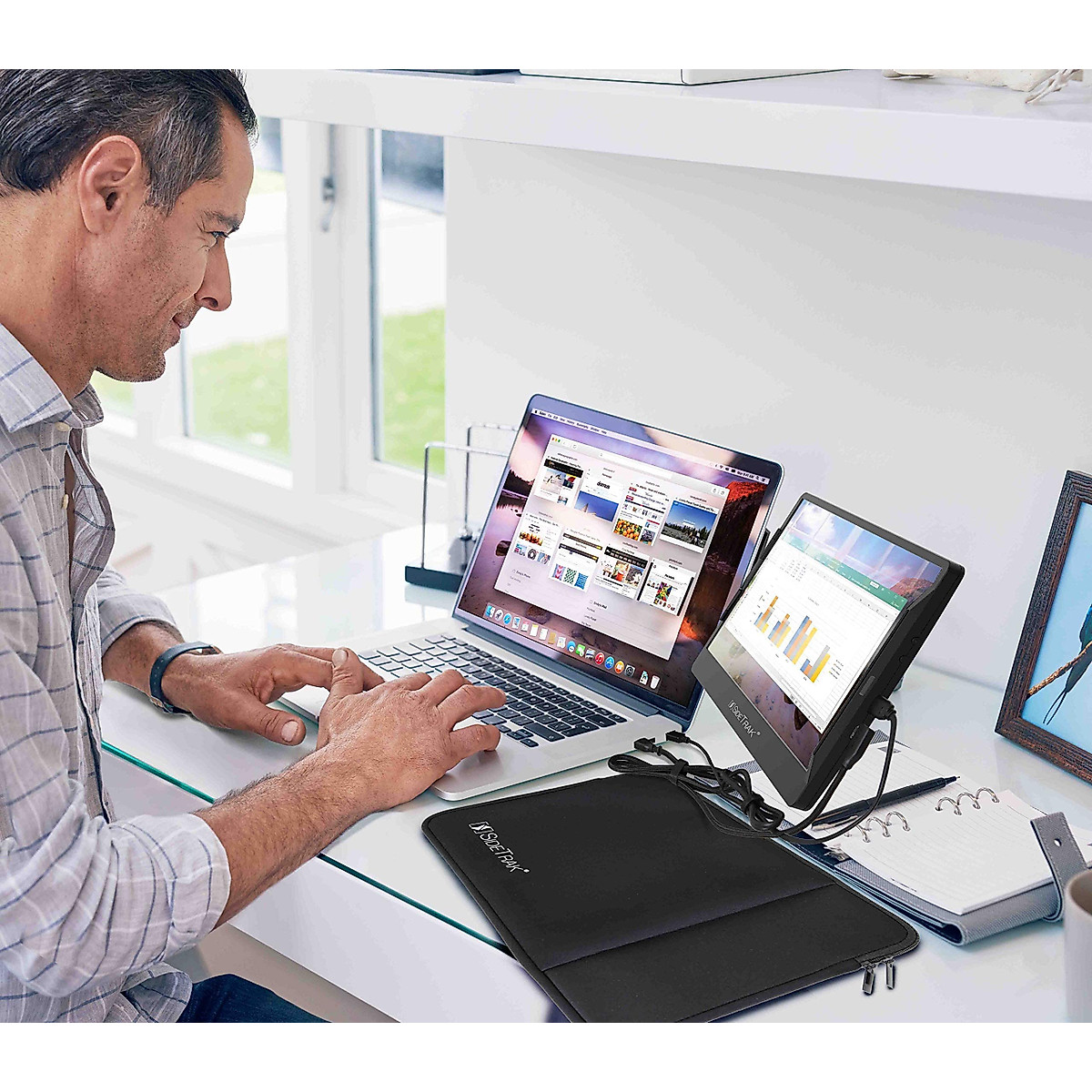 SideTrak Swivel Attachable Portable Monitor for Laptop 12.5” FHD IPS Laptop Screen with 15” Protective Case | Compatible with Mac, PC, & Chrome | Fits All Laptop Sizes | Powered by USB-C or Mini HDMI
