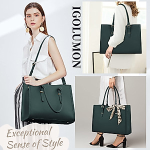 Laptop Bag for Women 15.6 inch Waterproof Laptop Tote Work Bag Leather Computer Tote Briefcase Bag Office Professional Large Capacity Handbag School Shoulder Green