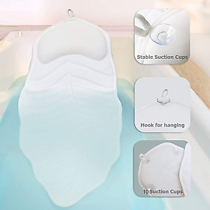Idle Hippo Full Body Bath Pillow with No-Slip Suction Cups, Extra Wide Spa Bathtub Mattress for Neck Shoulder and Back Support, Headrest Cushion Hot Tub Accessories for Adults - 49'' x 19''