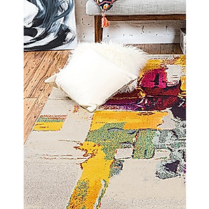 Unique Loom Estrella Collection Bright Colors, Geometric, Abstract, Modern Area Rug, 5 ft x 8 ft, Beige/Yellow