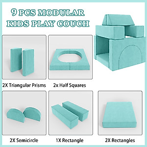 DEYGIA Modular Kids Play Couch, 9PCS Kids Couch for Playroom Bedroom, 9 in 1 Multifunctional Kids Sofa for Playing, Creativing, Sleeping, Indoor Toddler Couch for Boys and Girls (Ice-Snow Blue)